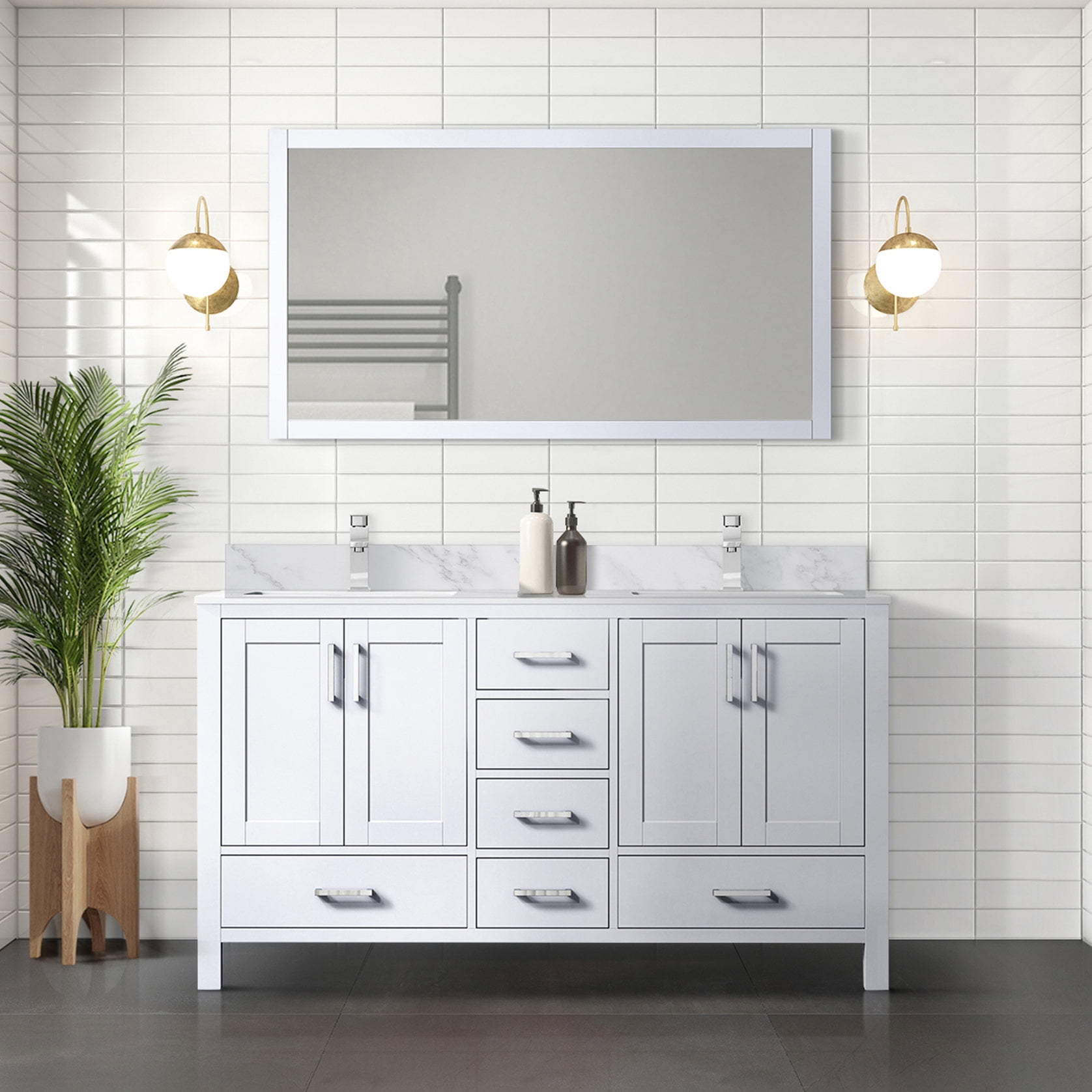 60 in. Wide White Wood Bath Vanity | Soft - Close Drawers and Cabinets ...