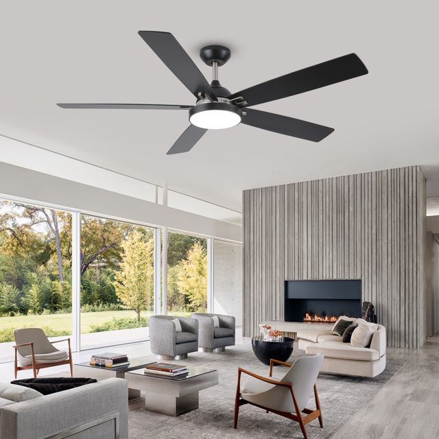 60 inch Black Ceiling Fan with Lights Remote, 6 Speed Quiet Reversible ...