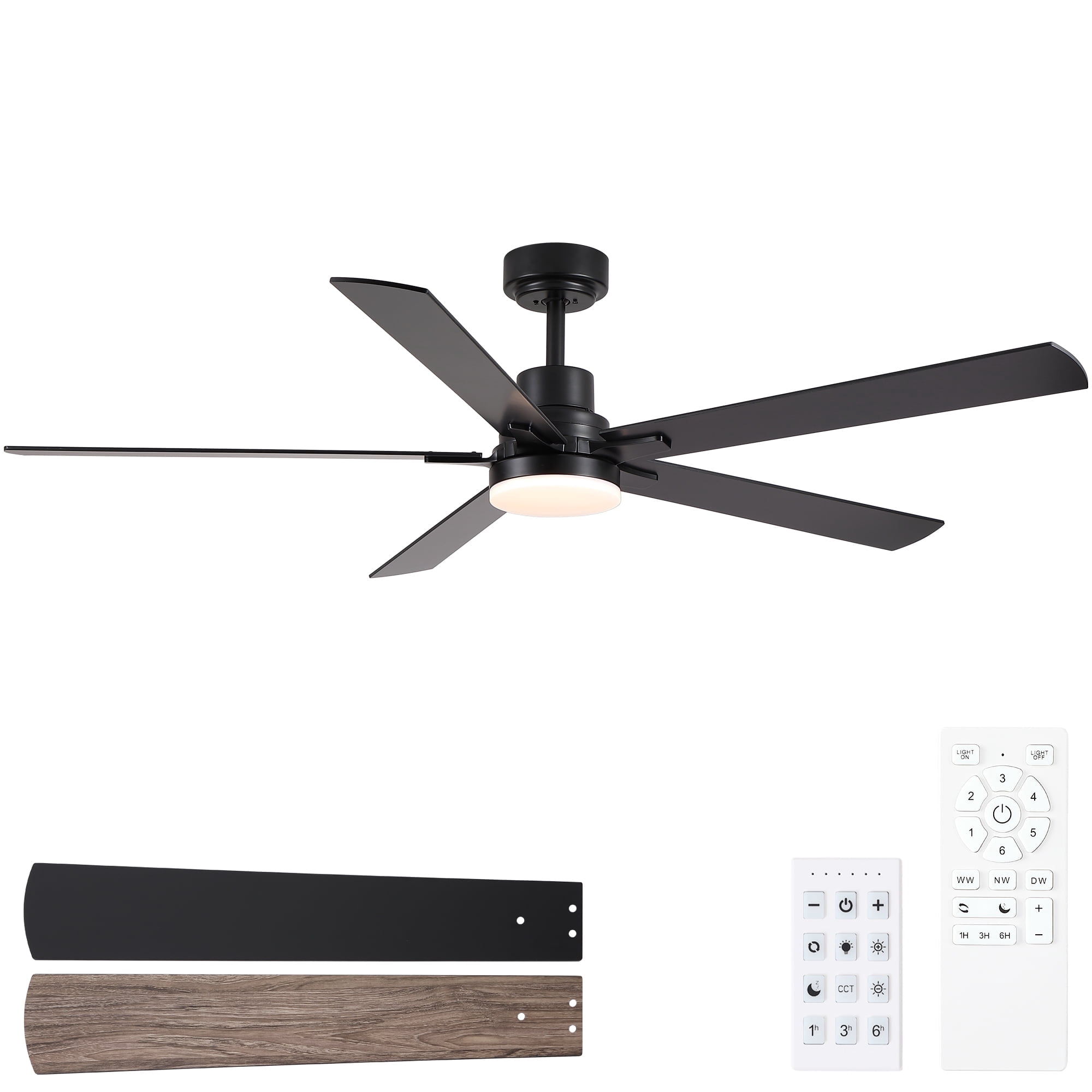 60 inch Black Modern Ceiling Fan with Remote Control, 6 Speeds 3CCT ...