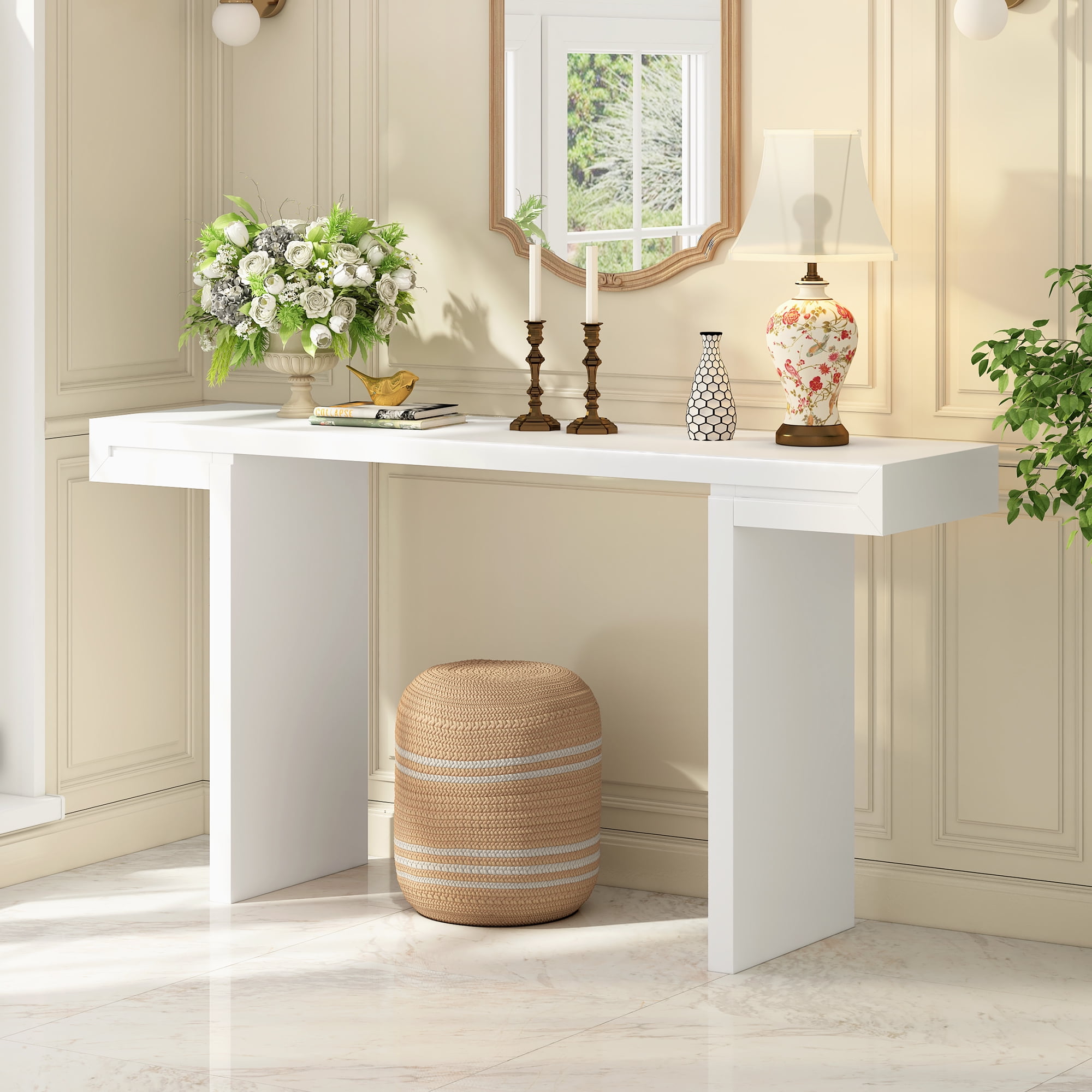 60-inch Console Table with Geometric Design, Modern Entryway Table with ...
