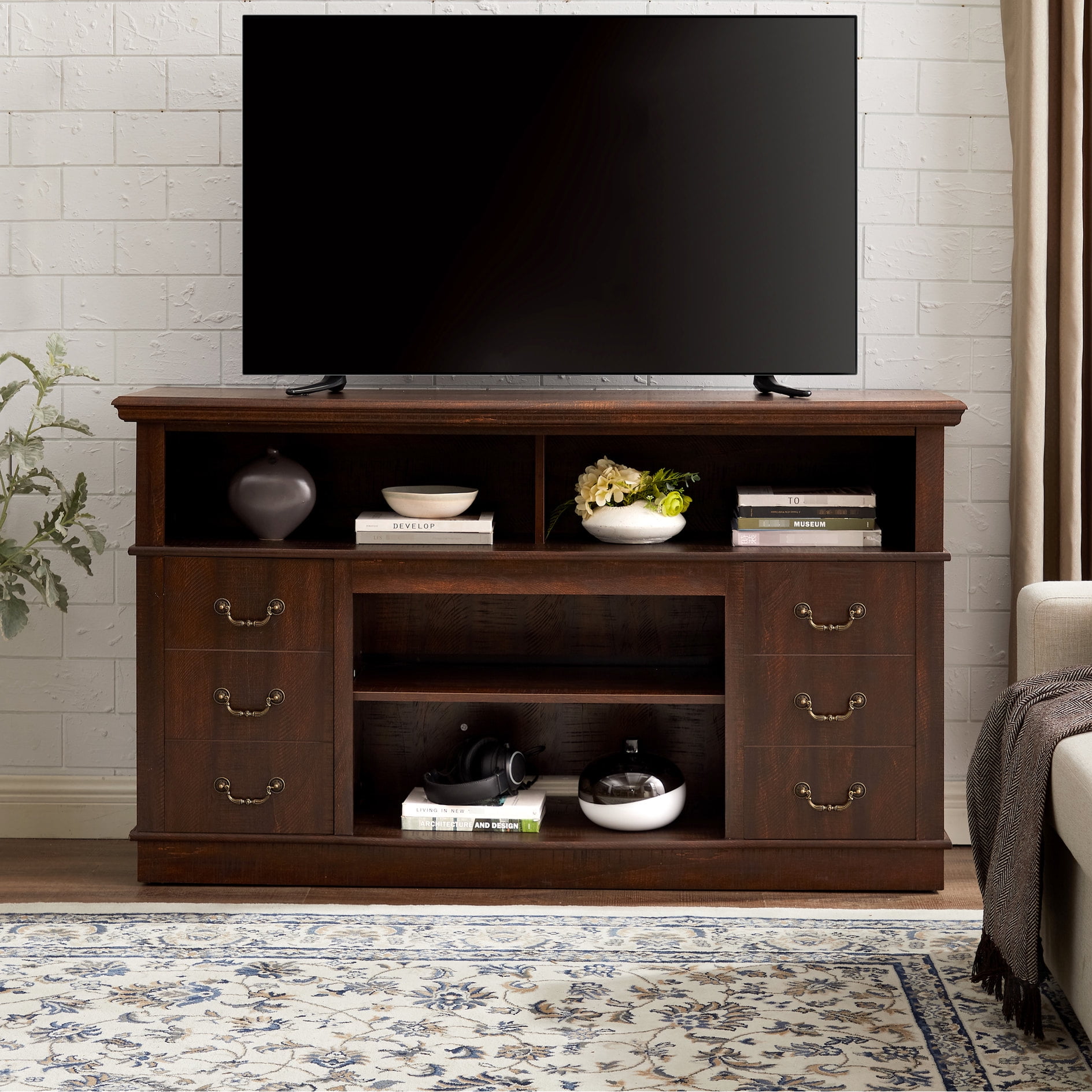 60 - inch Espresso MDF Entertainment Console for 65" TV with Rustic ...