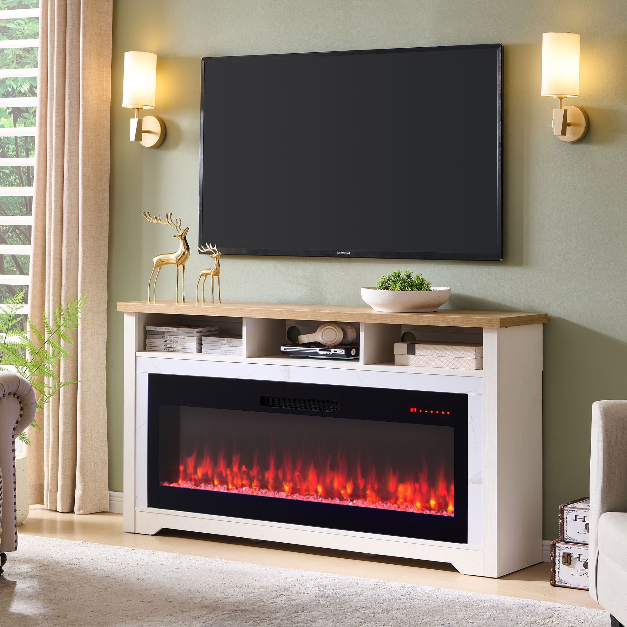 60 inch Fireplace TV Stand for TVs up to 70",with 50"smart Electric ...