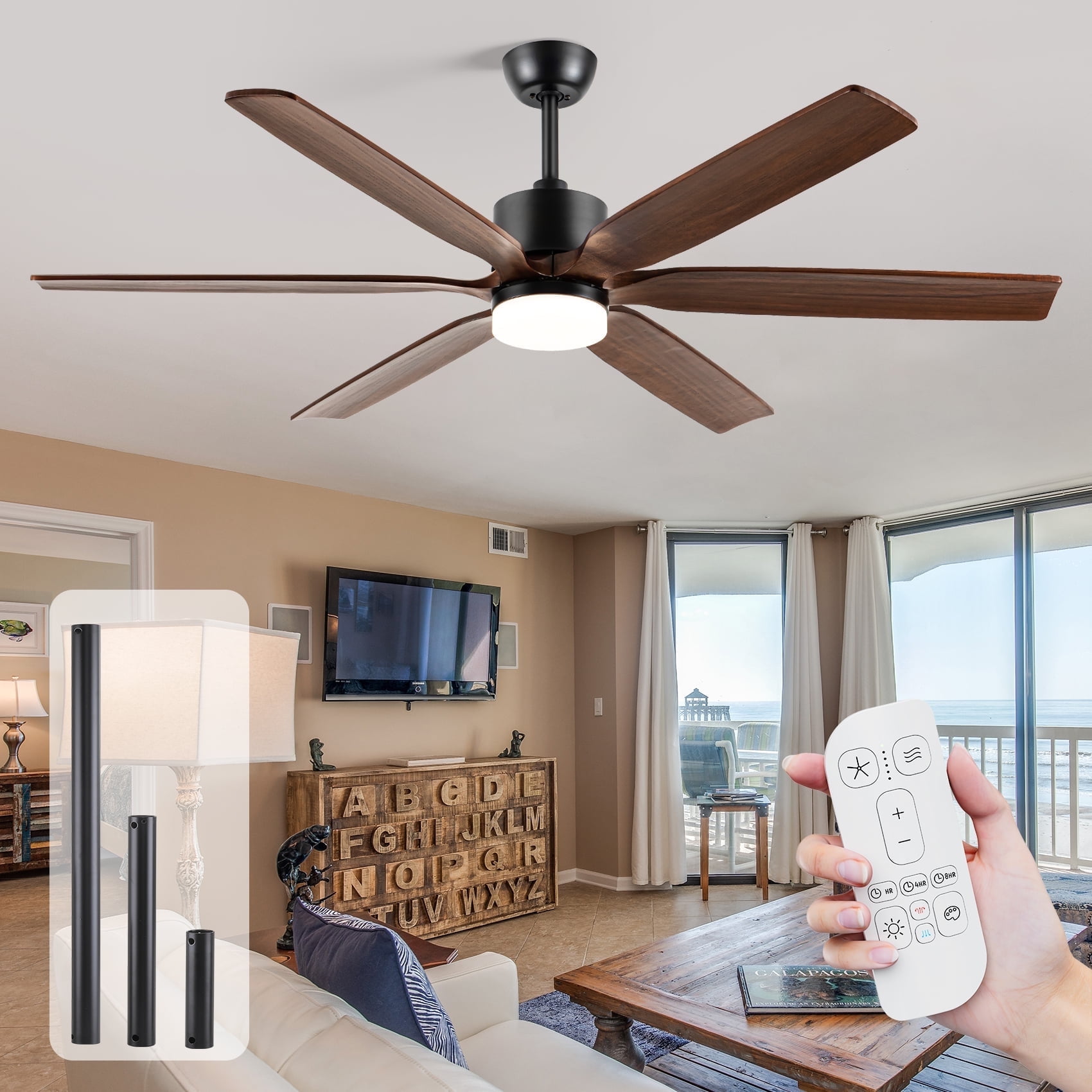 60 inch Indoor Outdoor Farmhouse Wood Ceiling Fan with Lights Remote ...