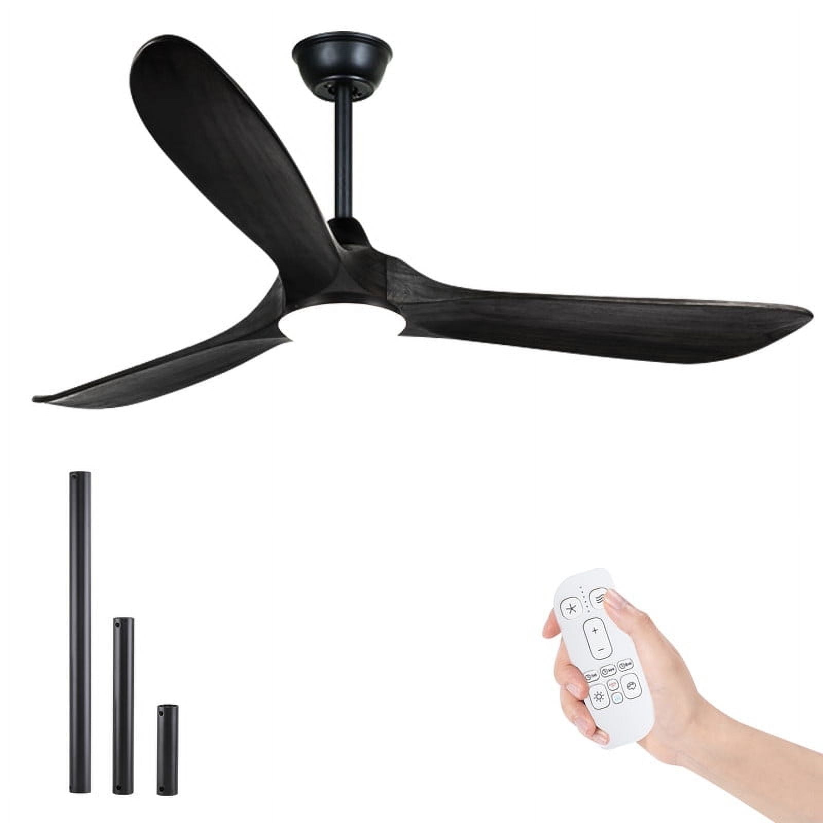 60 inch Modern Black Large Airflow Ceiling Fan with LED Light, 3 Wood ...