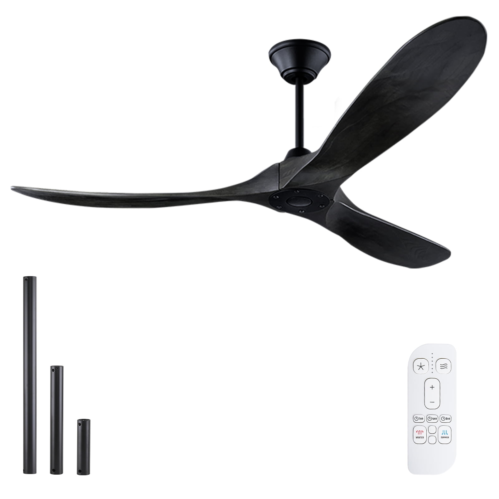 60 inch Modern Black Outdoor Ceiling Fan with Remote, No Light, Quiet ...