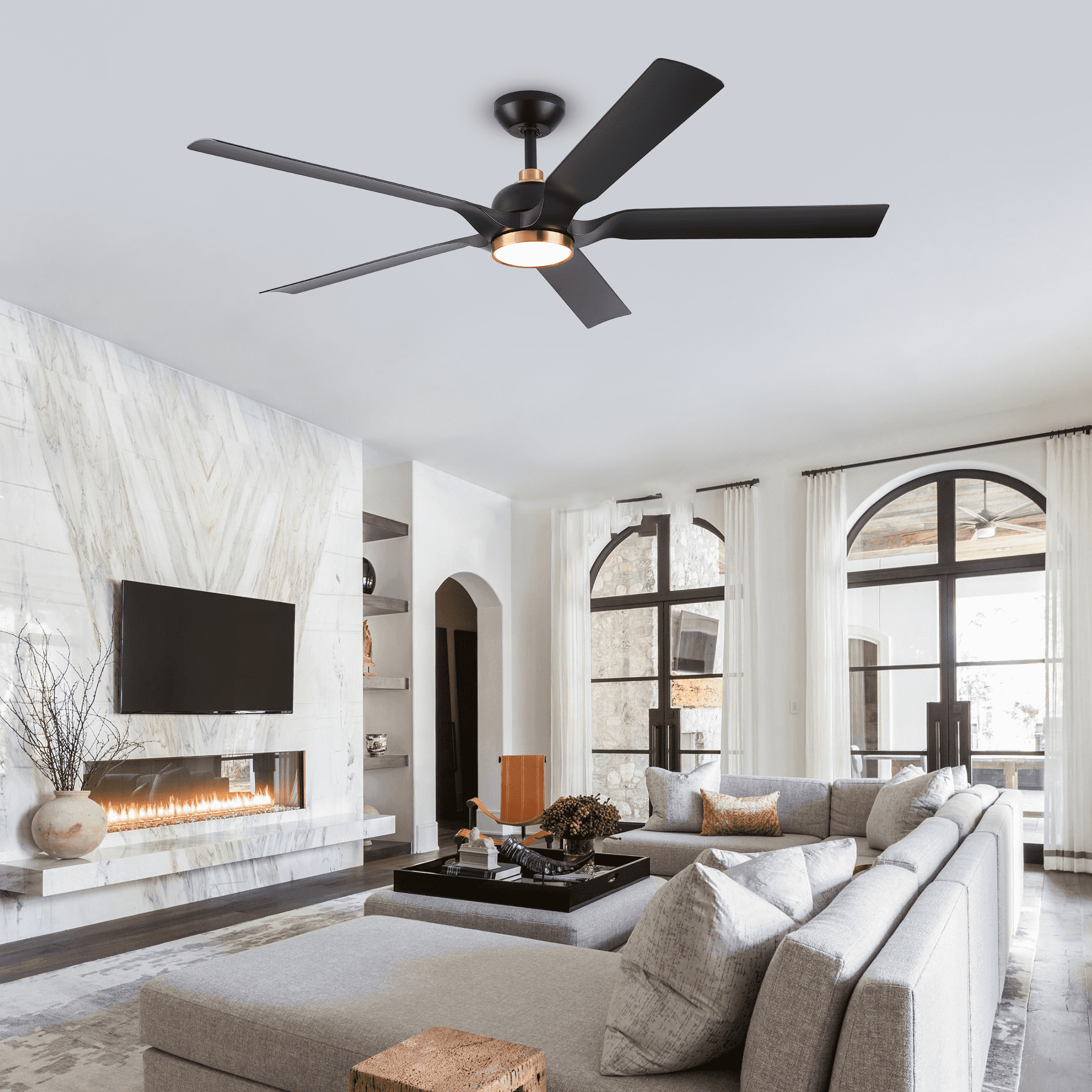 60 inch Modern Outdoor Ceiling Fan for Patios with Light,5 ABS Blades ...