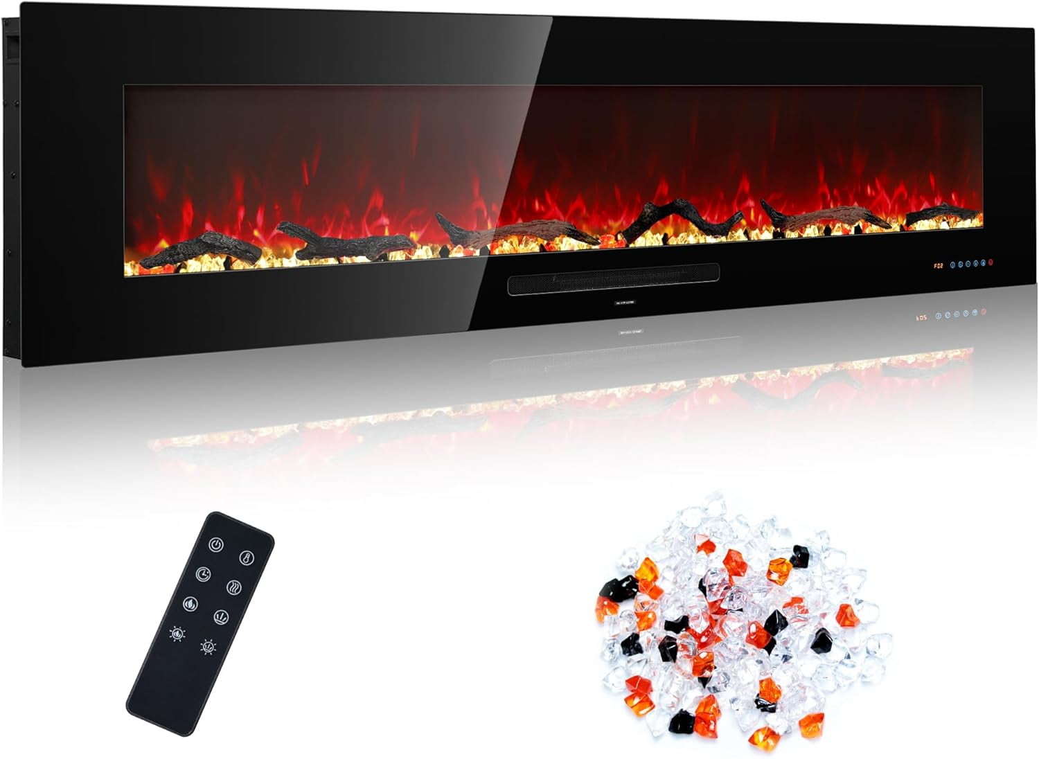 60 inch Recessed and Wall Mounted Electric Fireplace, Remote Control ...