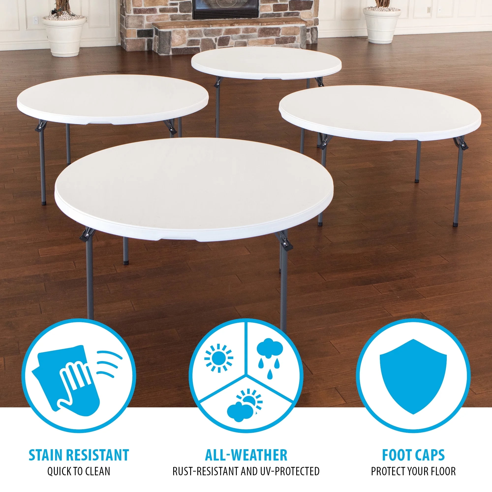 60 inch Round Folding Table, Indoor/Outdoor Commercial Grade, White ...