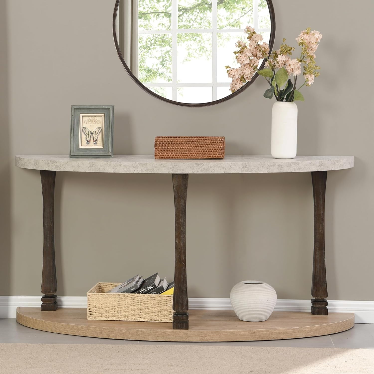 60 inch Semi Circle Demilune Mid-Century Console Table for Entryway ...