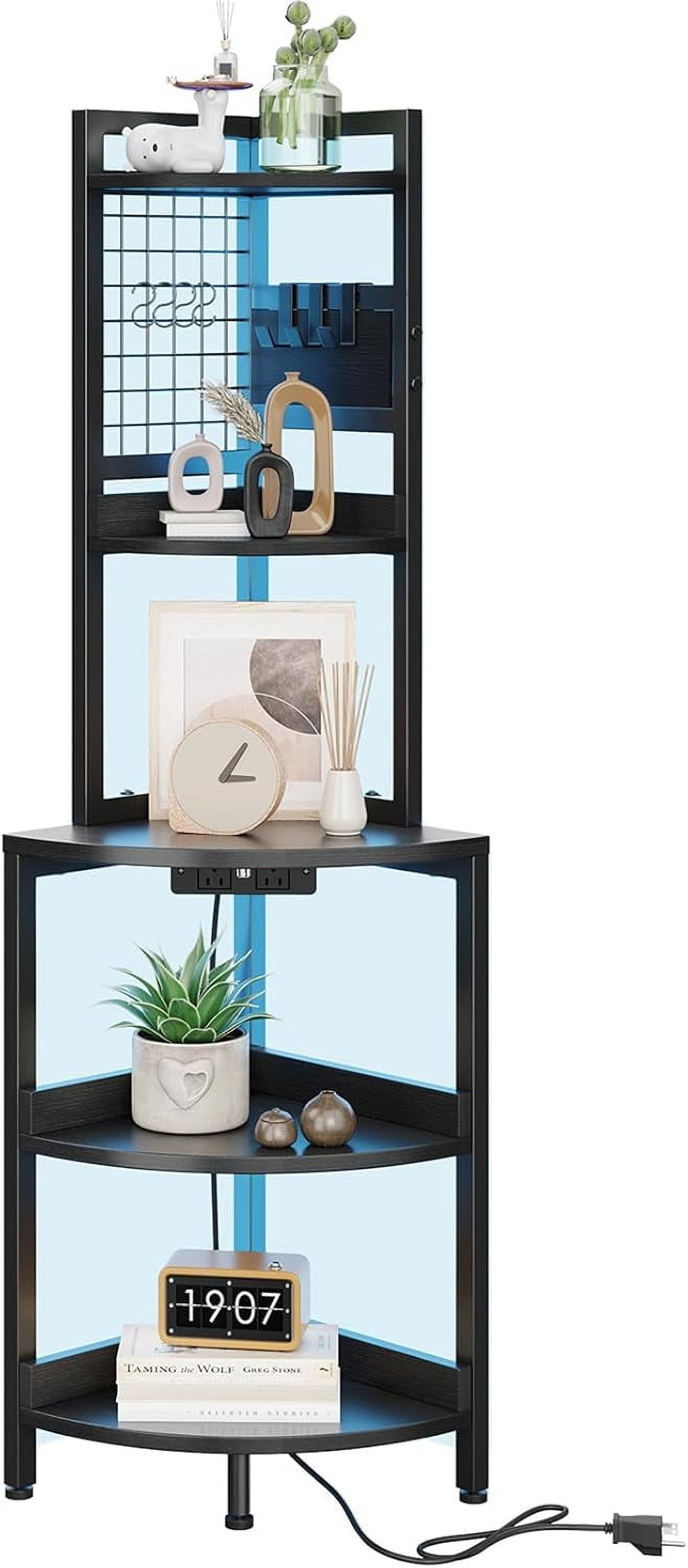 60 inch Tall Corner Shelf with Power Outlets & Strip Lights, 5 Tier ...