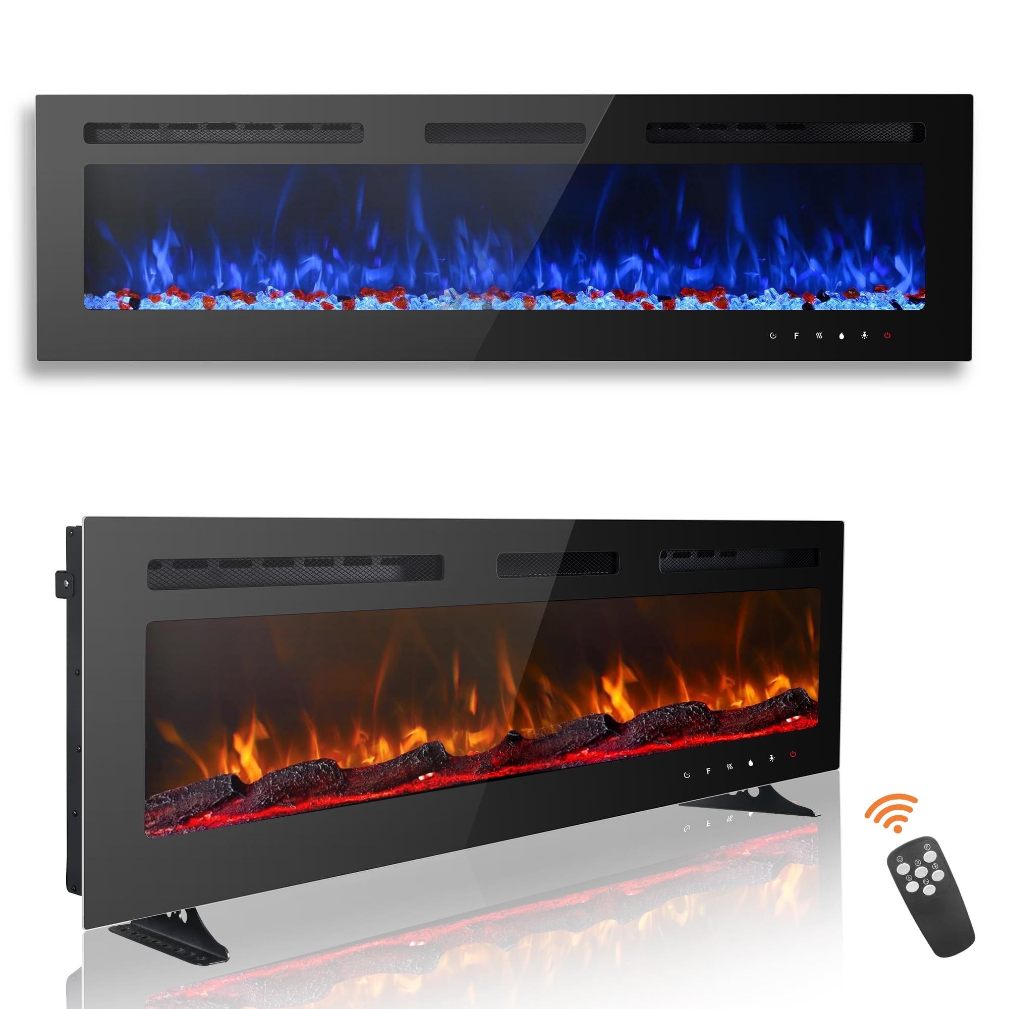 60 inch Ultra-Thin Electric Fireplace Recessed and Wall Mounted,Touch ...