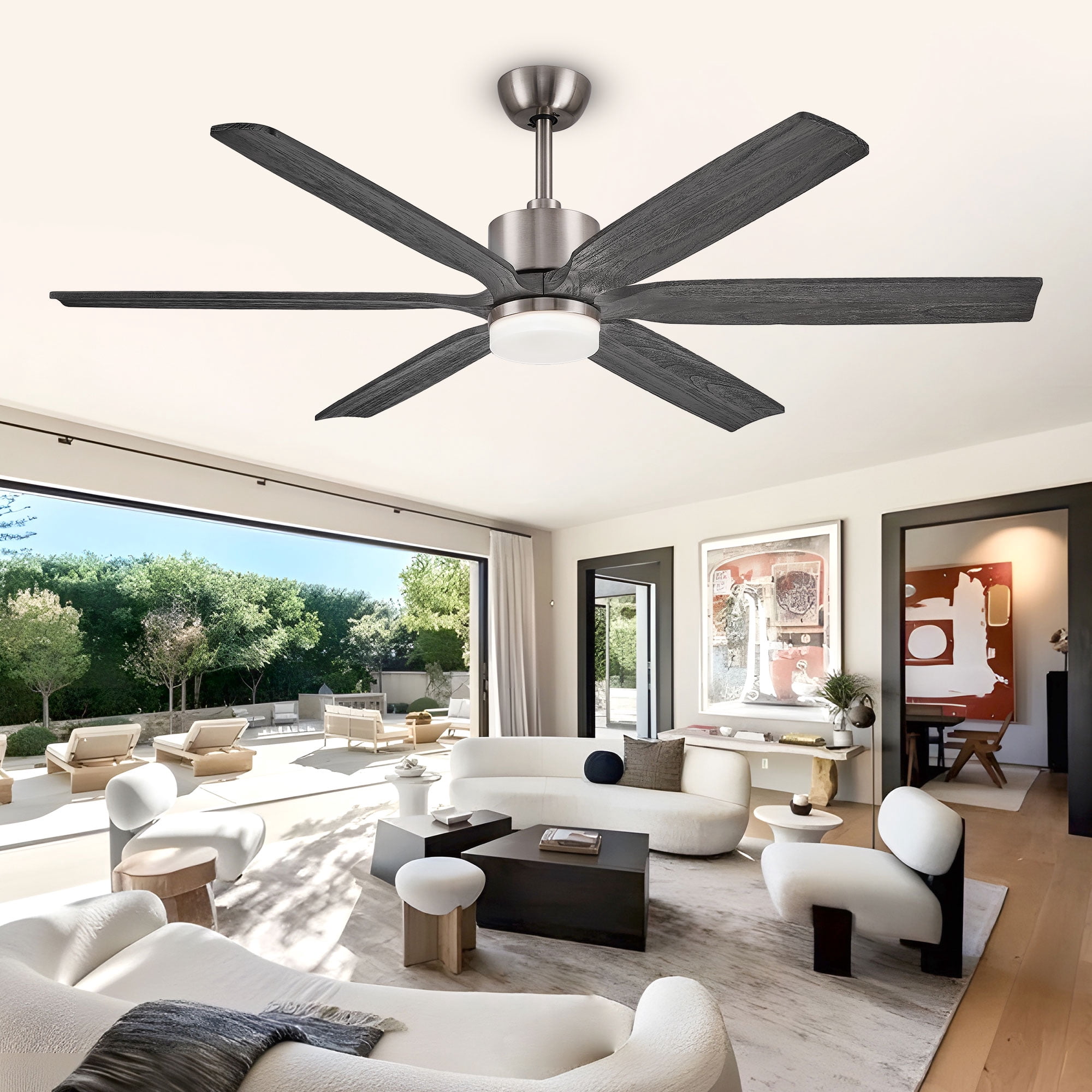 60 inch Large Ceiling Fan with Light and Remote, 5CCT Dimmable High CFM ...
