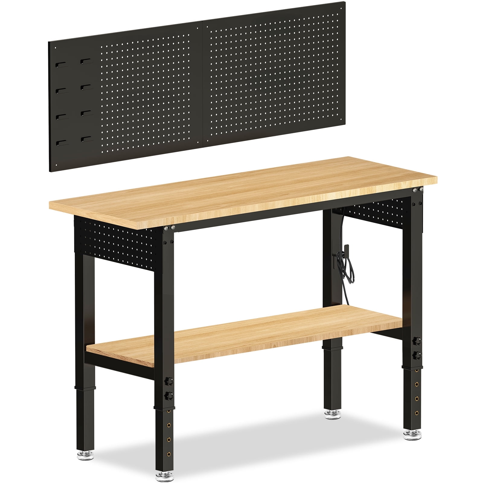 60 inch Workbench for Garage, Heavy-Duty 2 Tier Wood Work Bench with ...