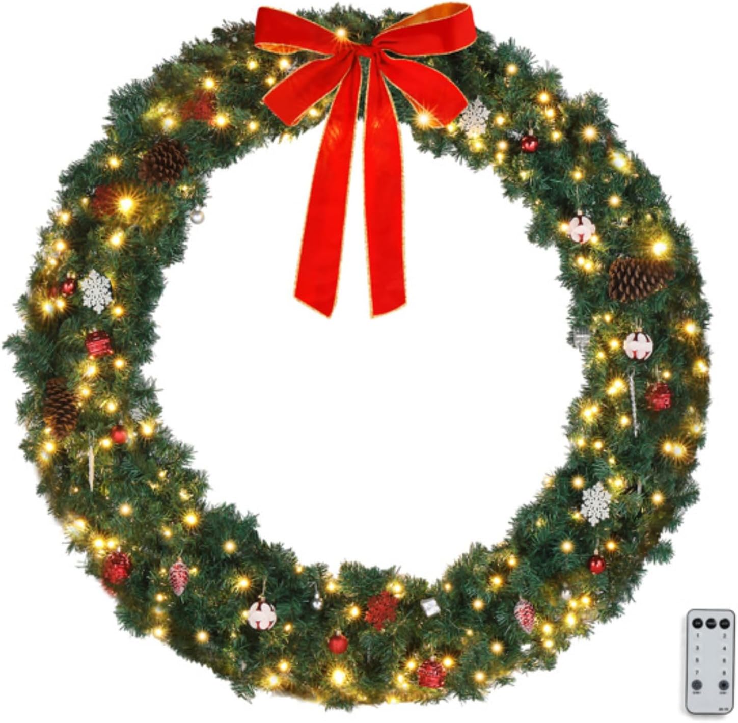 60-inch Wreath, Christmas Wreath, Extra Large Wreath, Green 220 Lights ...