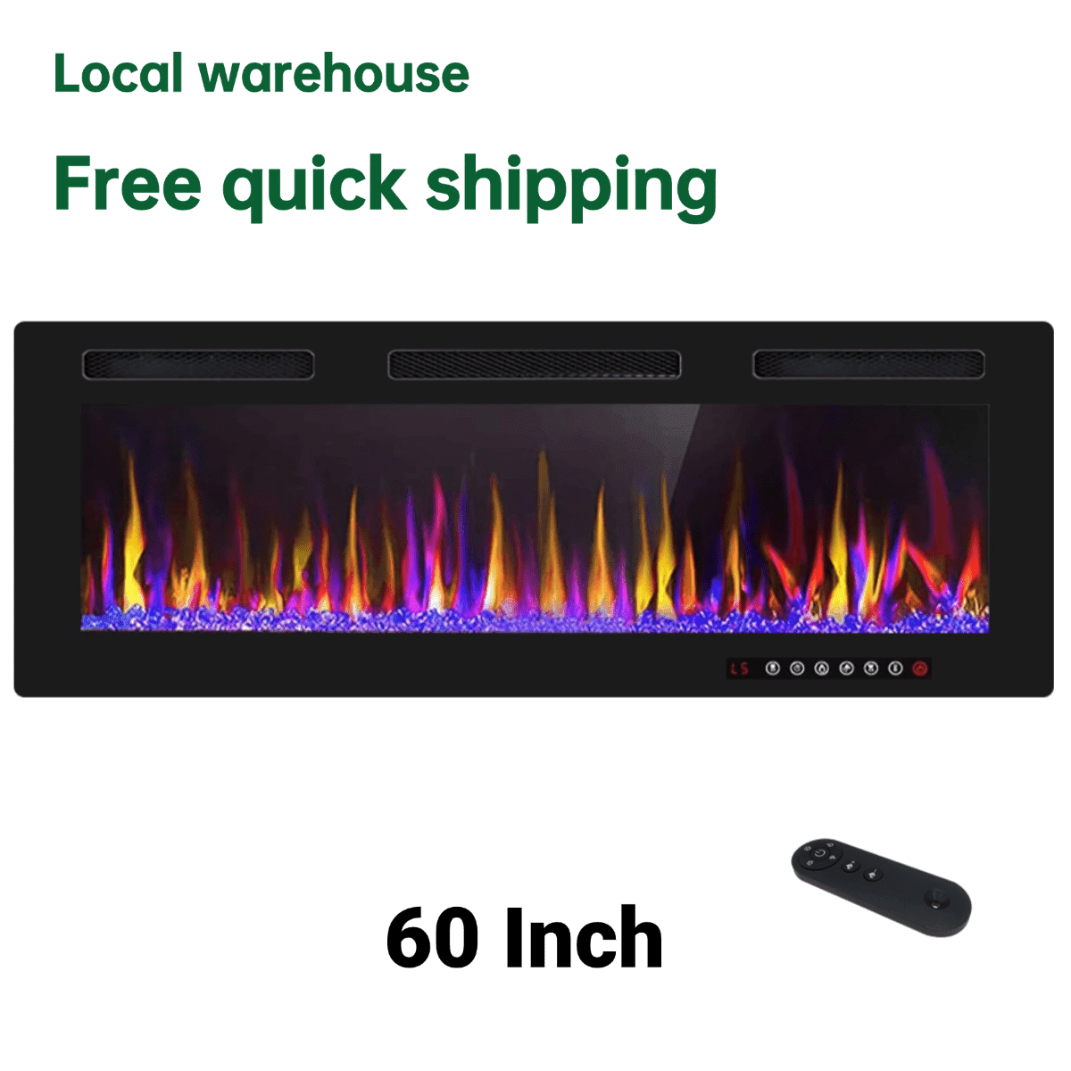 60 inches Electric Fireplace Recessed and Wall Mounted, Fireplace ...