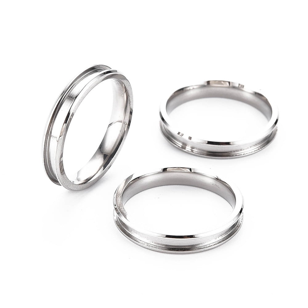 60 pc 304 Stainless Steel Grooved Finger Ring Settings Ring Core Blank ...