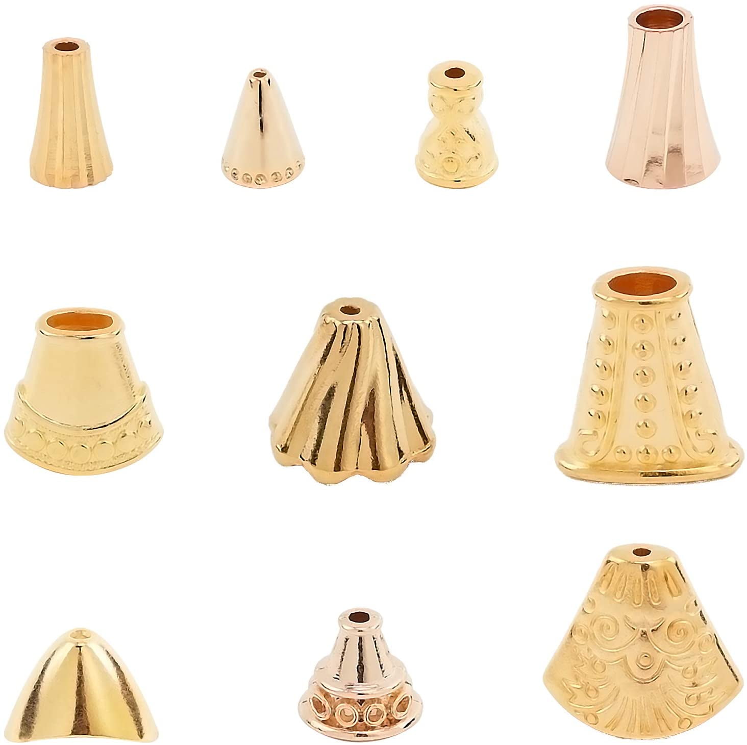 60 pcs 10 styles Golden Alloy Bead Caps Spacer Beads for Bracelet ...