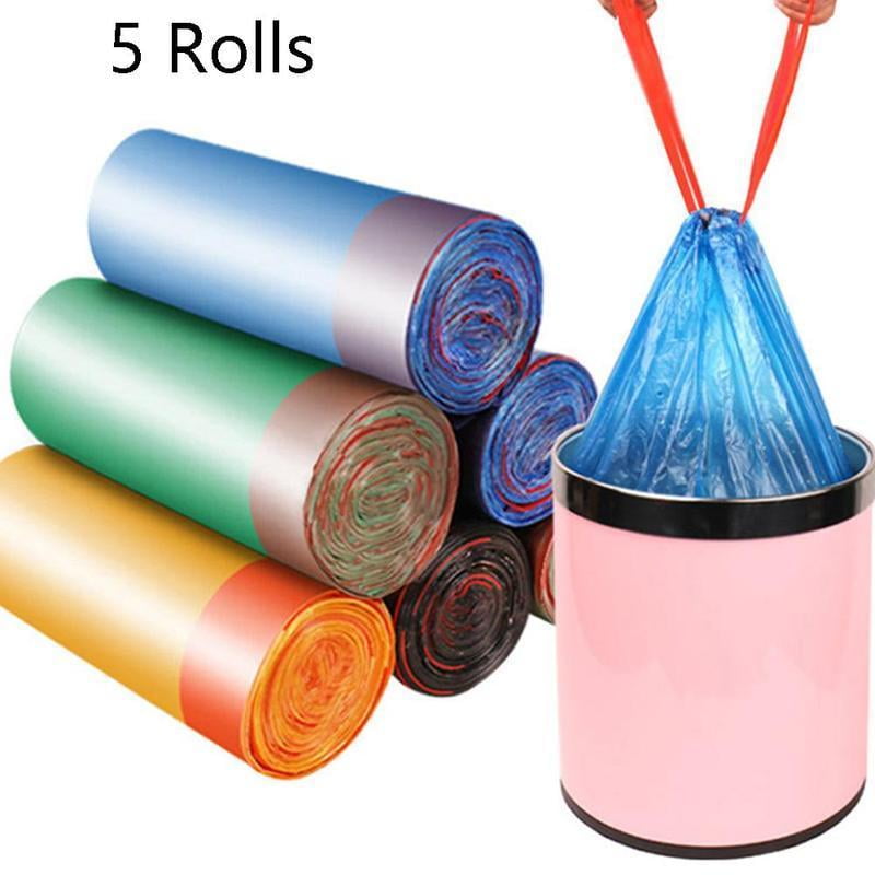 60 pcs/5 Roll Random Color Drawstring Bin Bag, Leak-proof Thick Trash ...