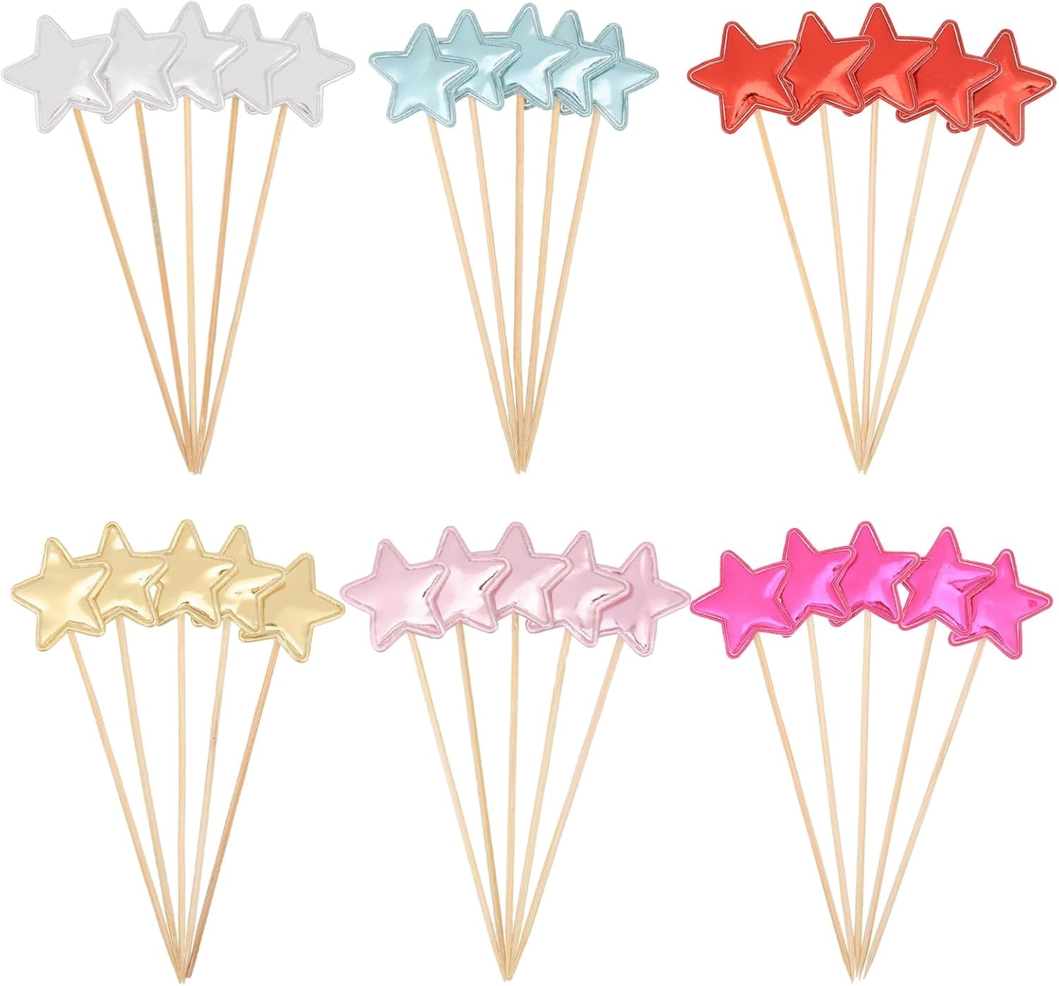 60 pcs Star Cake Toppers PU Leather Cake Toppers Cake Insert Cards for ...
