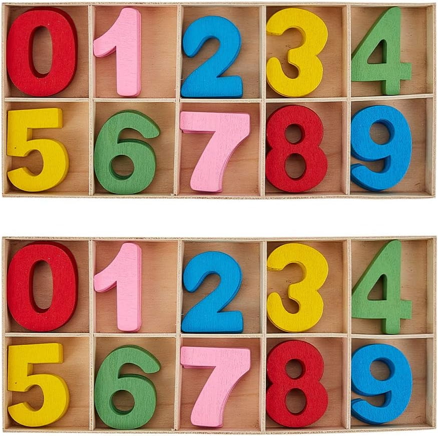 60 pcs Wooden Numbers 1~9 Colorful Craft Numbers with Storage Tray for ...