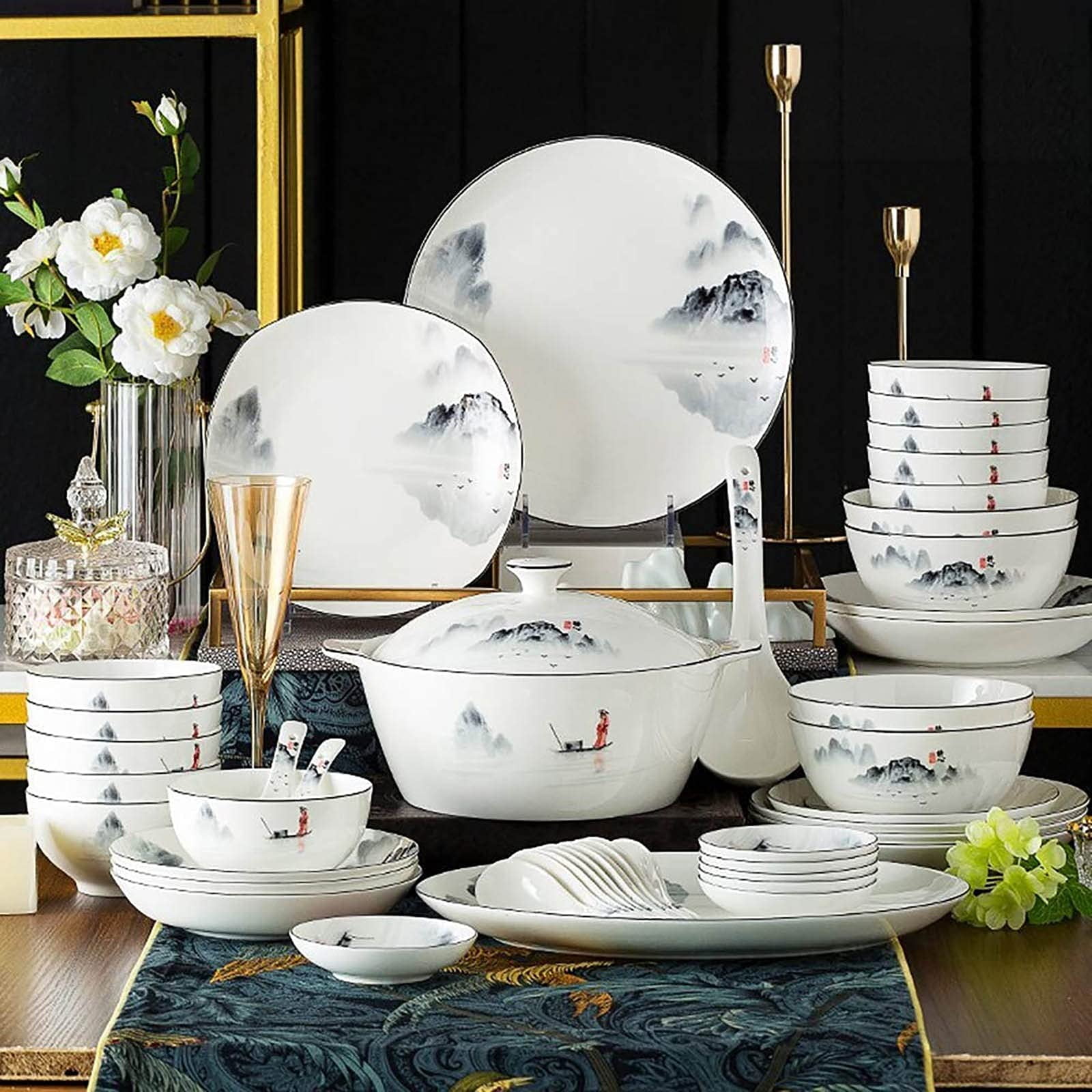 60-piece Dinnerware Set,Exquisite Porcelain Tableware,Antiquity Chinese ...