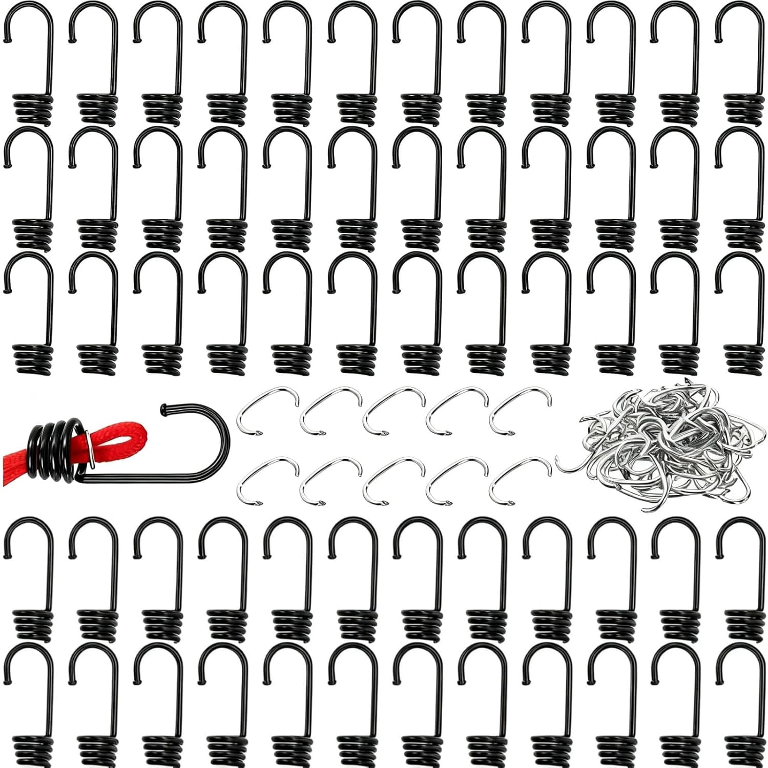 60-piece elastic rope hooks, 3/8-inch plastic coated shock cord end ...
