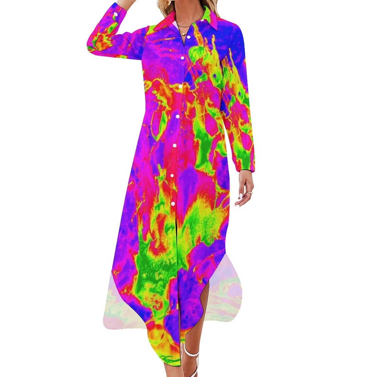 60's Flashback Long Sleeved Shirt Dress summer women's dress 2024 Dress ...