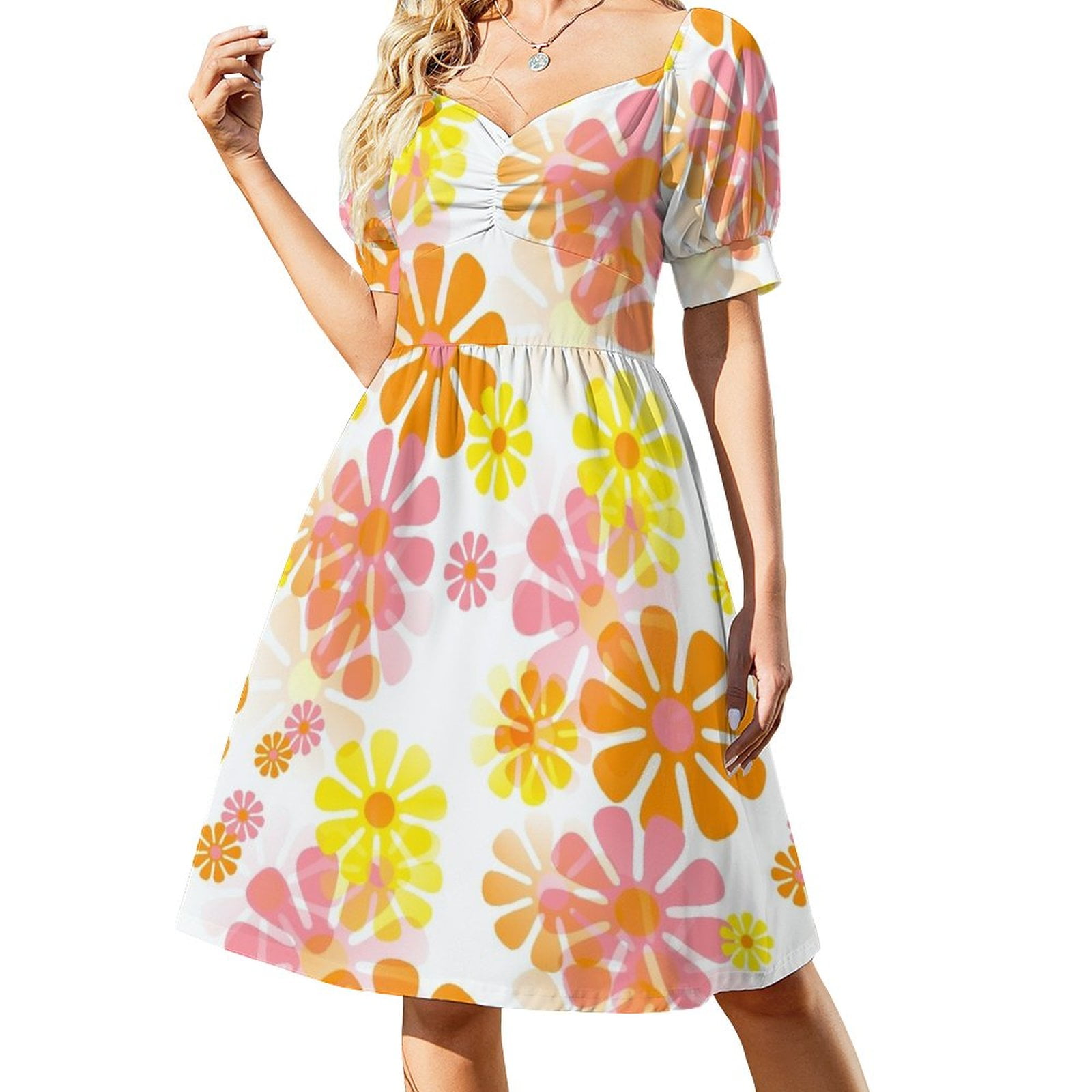 60's Retro Groovy Mod Flowers In Pink Orange and Yellow Sleeveless ...