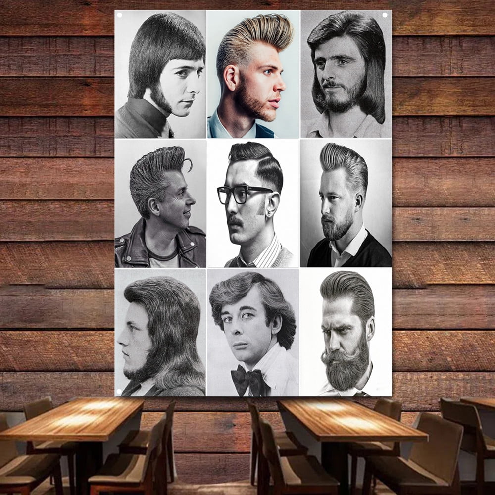 60's and 70's Hairstyles for Men 38" x 57" Retro Barber Shop Signboard ...