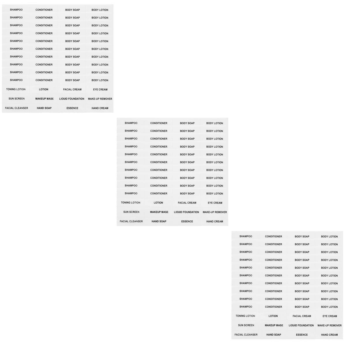 60 sheets of Sub Bottle Labels Beauty Bottles Labels Refillable Bottle ...