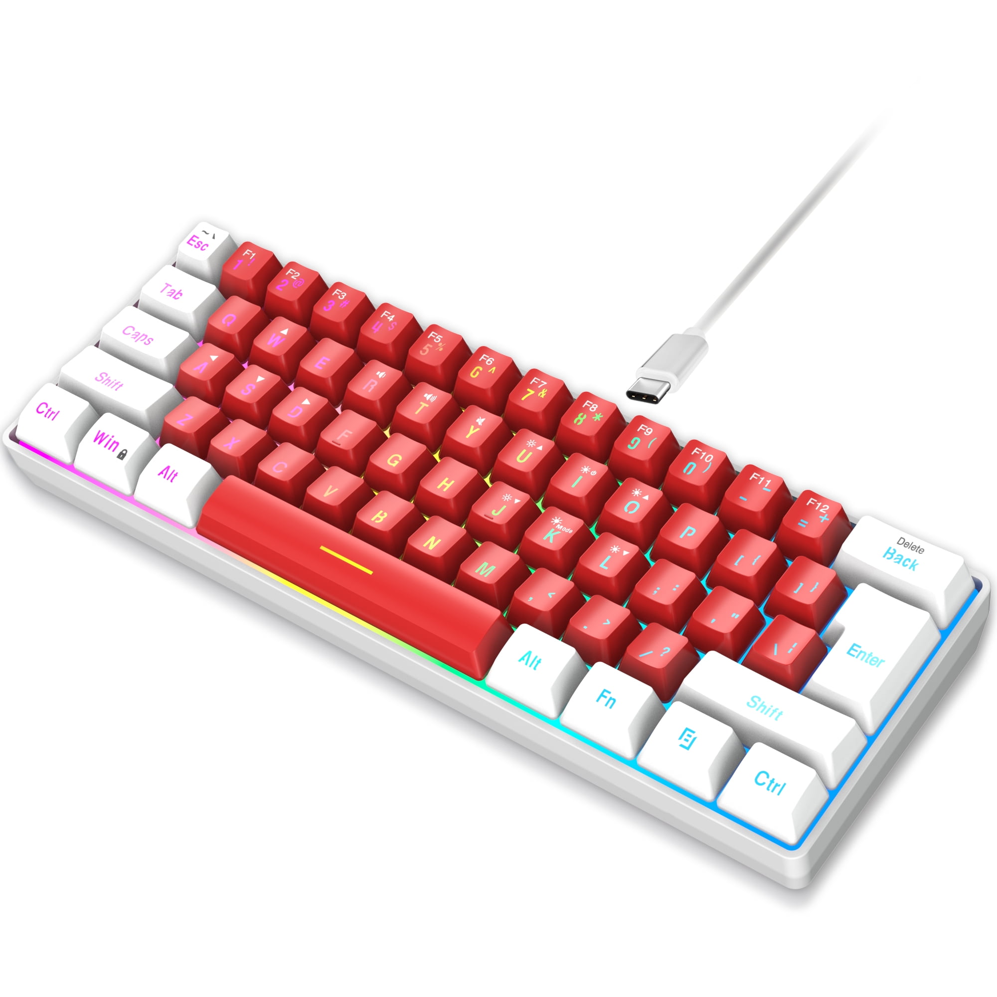 60% wired gaming keyboard, RGB backlight ultra compact mini keyboard ...