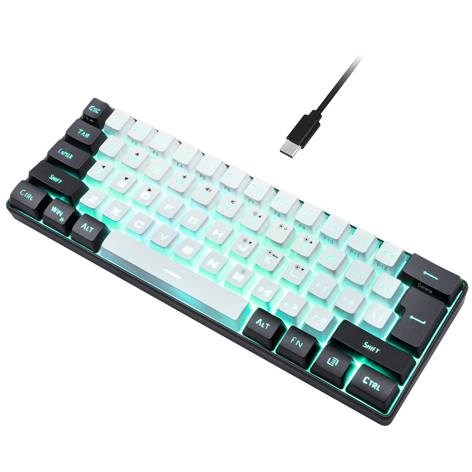 60% wired gaming keyboard, RGB backlight ultra compact mini keyboard ...