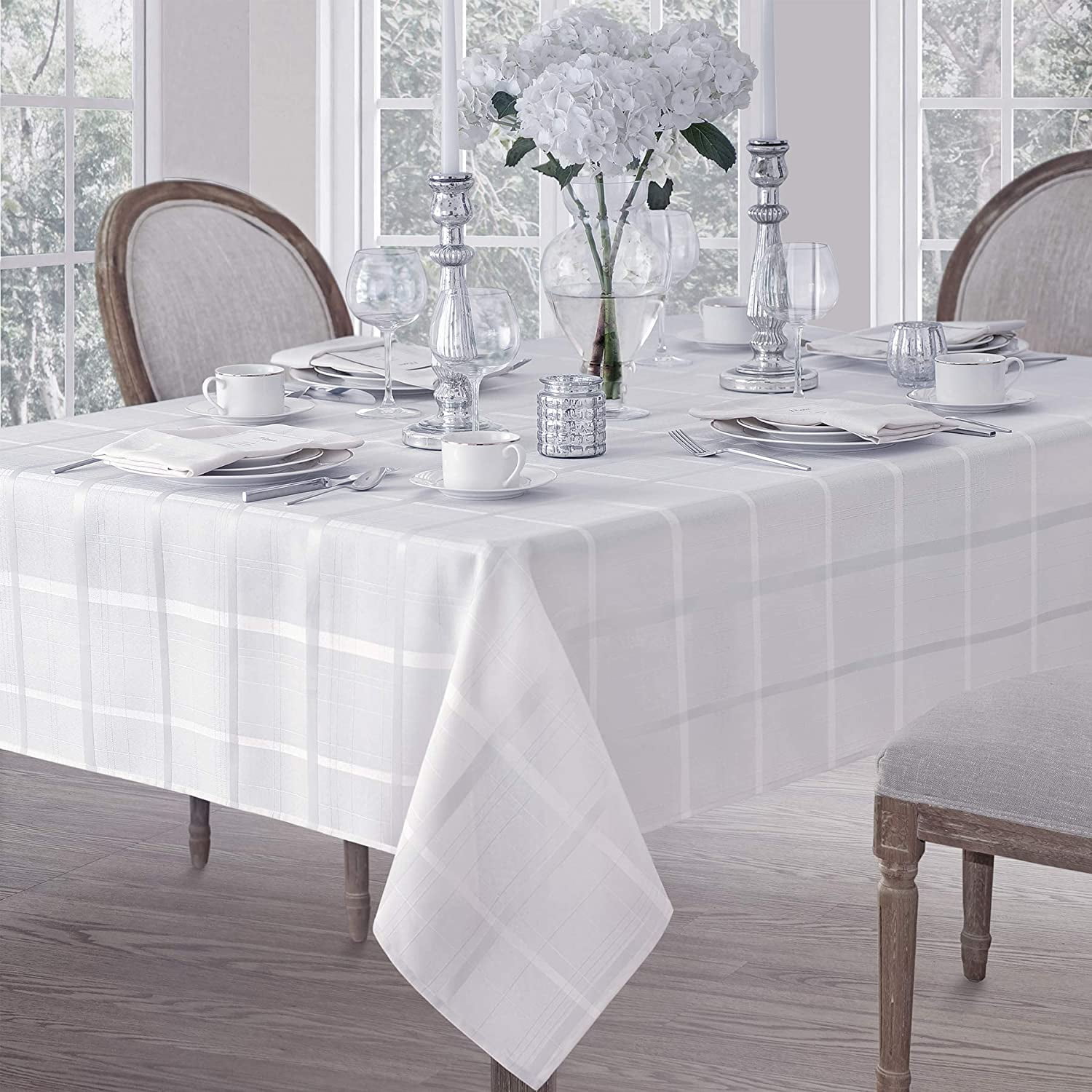 60 x 120 Inch Rectangle Fabric Tablecloth, Elegance Plaid, 100% ...