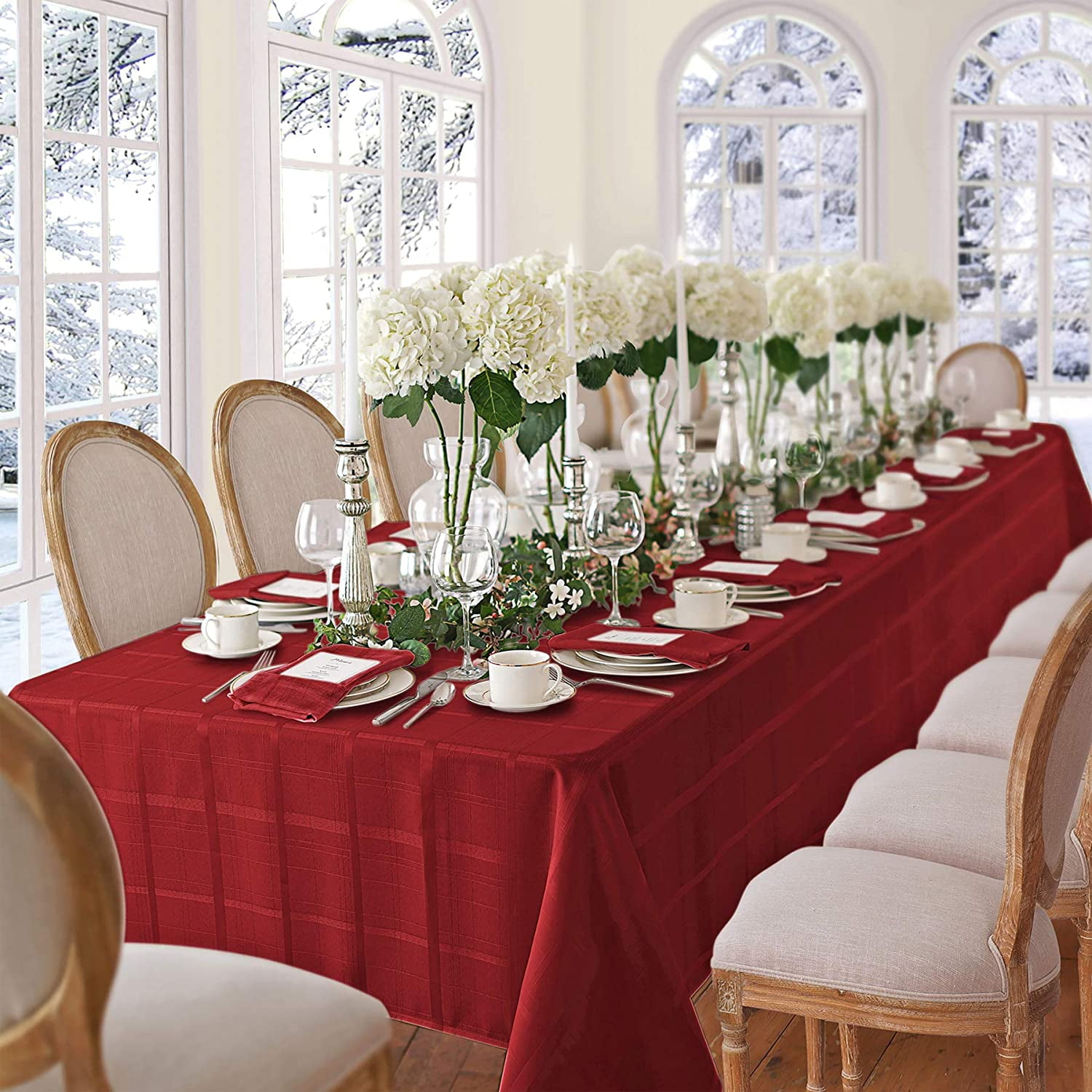 60 x 144 Inch Rectangle Fabric Tablecloth, Plaid Valentines Day ...