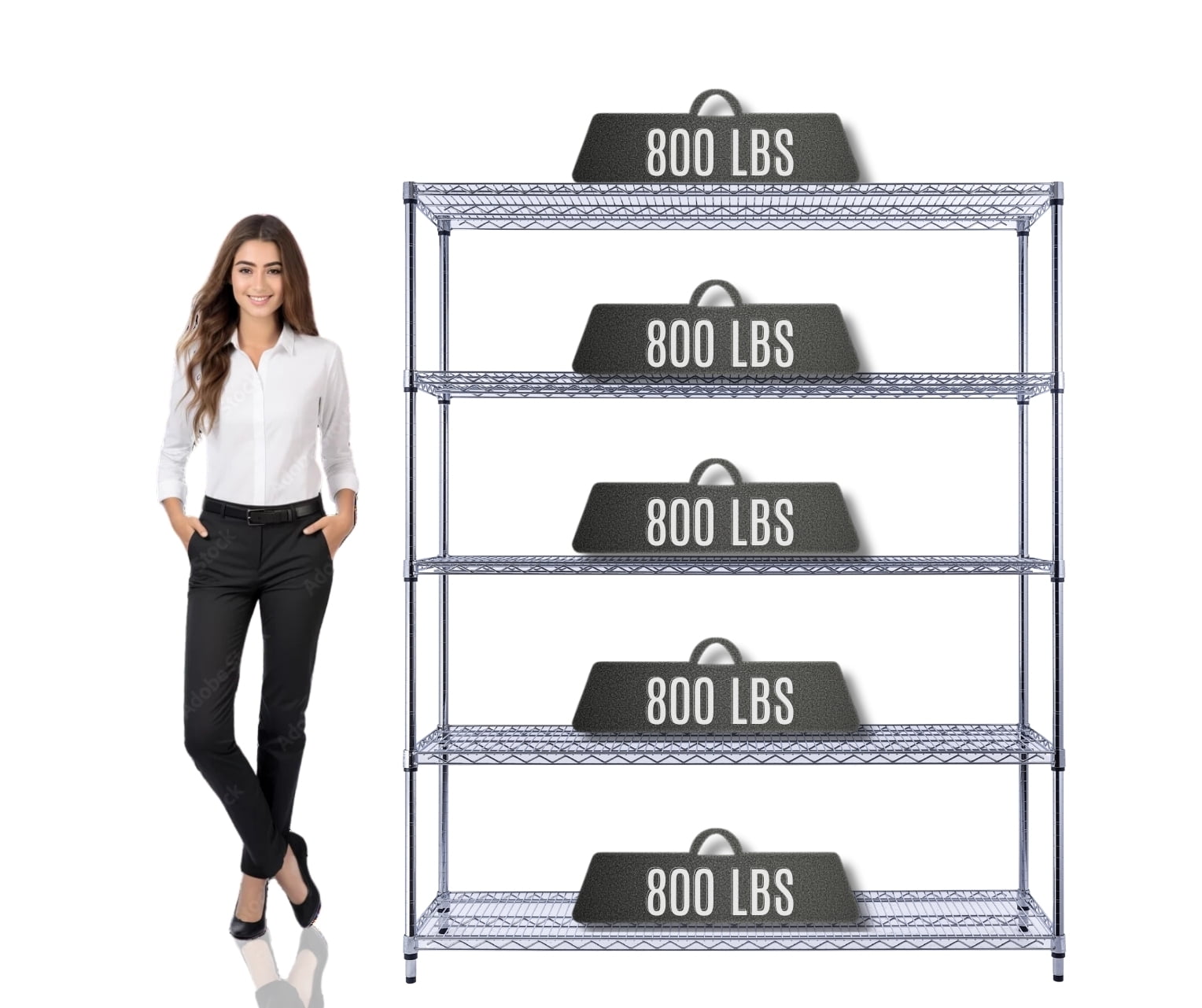 60" x 18" x 72" Prime Heavy Duty Chrome 5-Tier Wire Shelving 4000 LBS MAX Capacity Storage Rack ...
