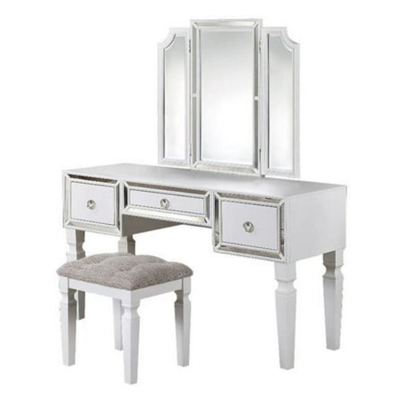 60 x 19 x 54 in. Thuy Vanity Desk Set with Upholstered Stool & Trifold ...