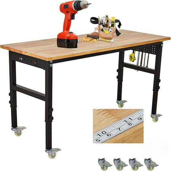 LZBEITEM 48" Adjustable Workbench, Rubber Wood Top Heavy-Duty ...