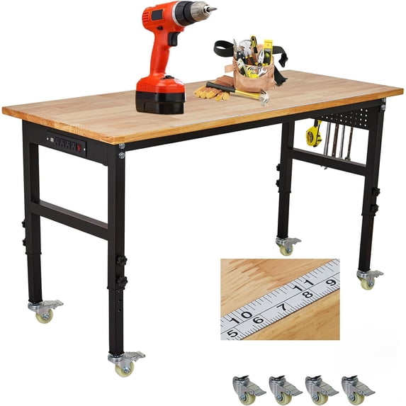 60" x 24" Adjustable Workbench with Power Outlet, Scale, Pegboard and 6 ...