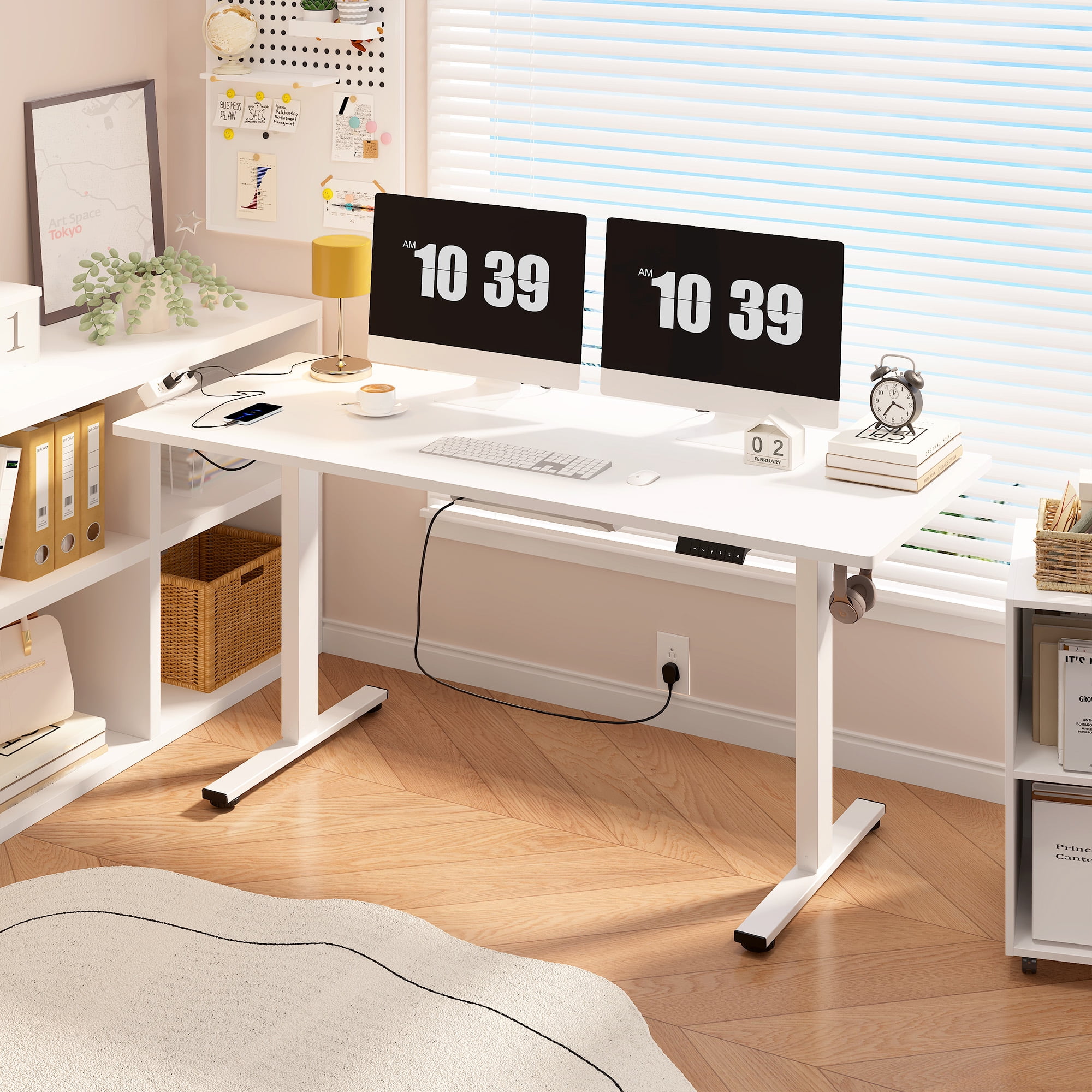 FunniHomi 60" x 24" Electric Height Adjustable Standing Desk with Hooks ...