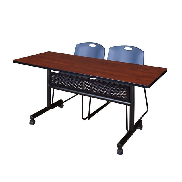 60" x 24" Flip Top Mobile Training Table w/ Divider- Cherry & 2 Stack ...