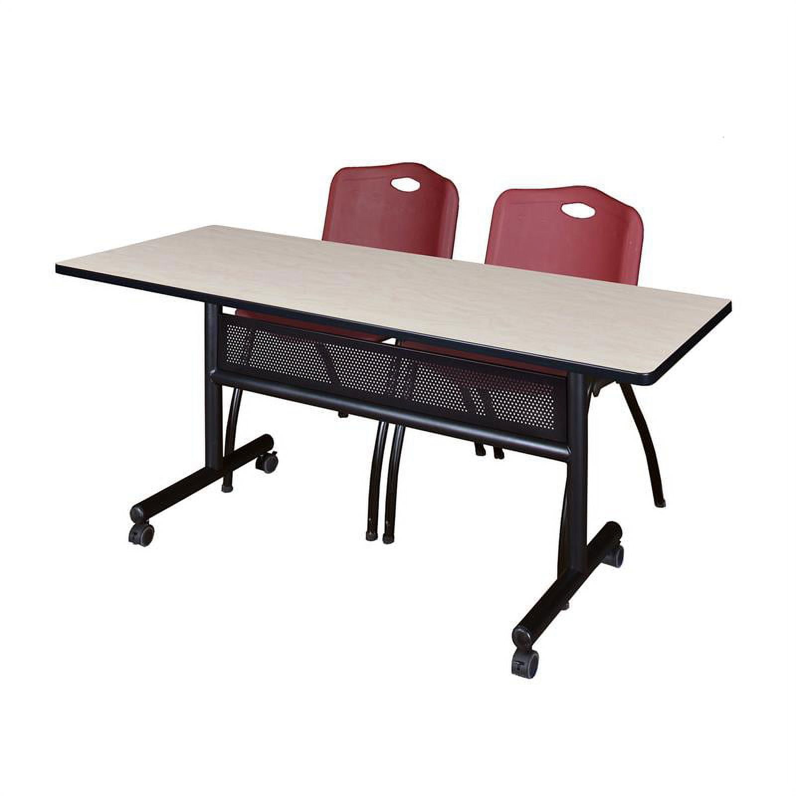 60" x 24" Flip Top Mobile Training Table w/ Divider- Maple & 2 Stack Chairs - Walmart.com