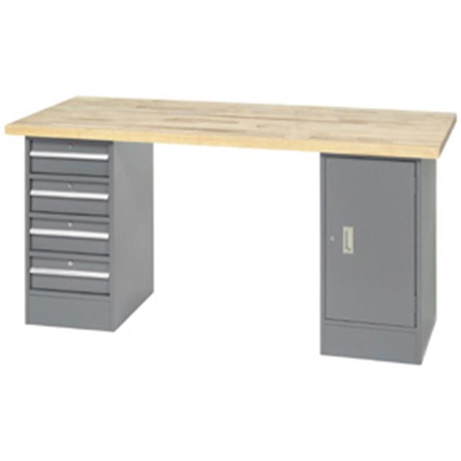 60 x 24 in. Pedestal Workbench with 4 Drawers & 1 Cabinet - Maple ...