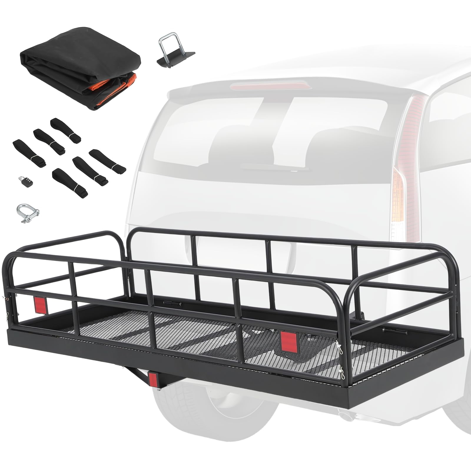 60" x 24" x 14"Folding Hitch Mount Cargo Carrier Rack Basket Trailer ...