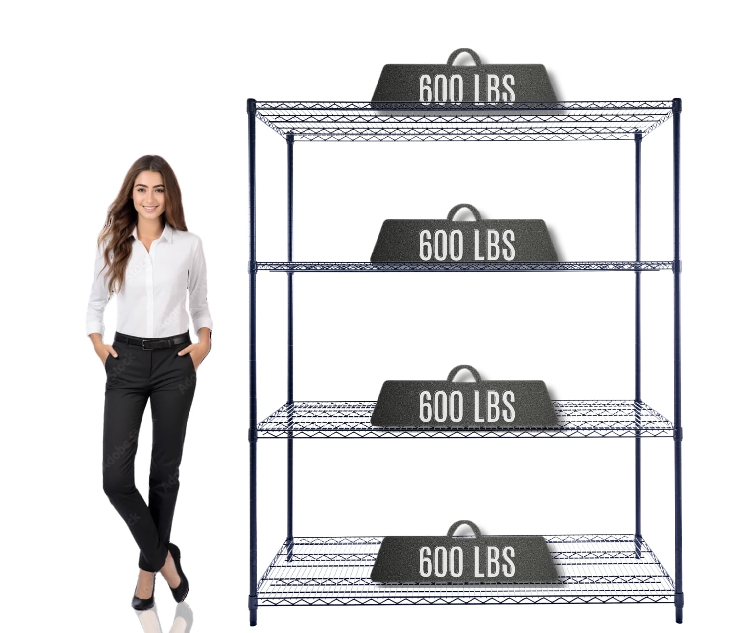 60" x 24" x 72" Heavy-Duty Black 4-Tier Wire Shelving, 2400 LBS ...