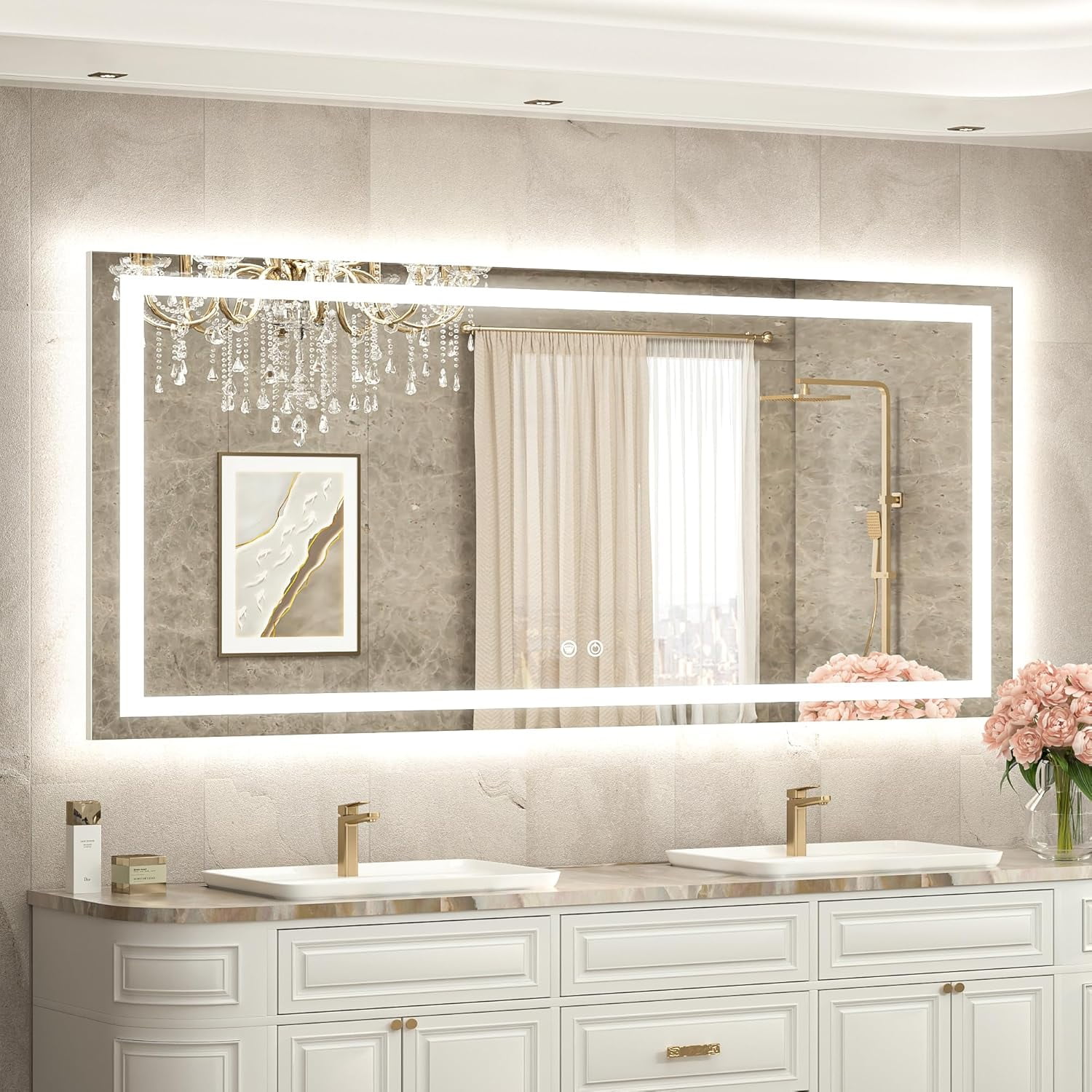 60 x 28 LED Lighted Bathroom Mirror with Lights, Brighter Front and ...