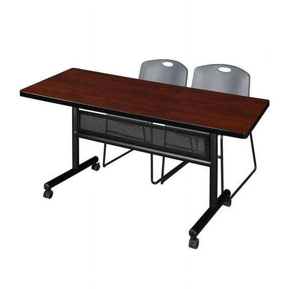 60" x 30" Flip Top Mobile Training Table w/ Divider- Cherry & 2 Stack Chairs - Walmart.com