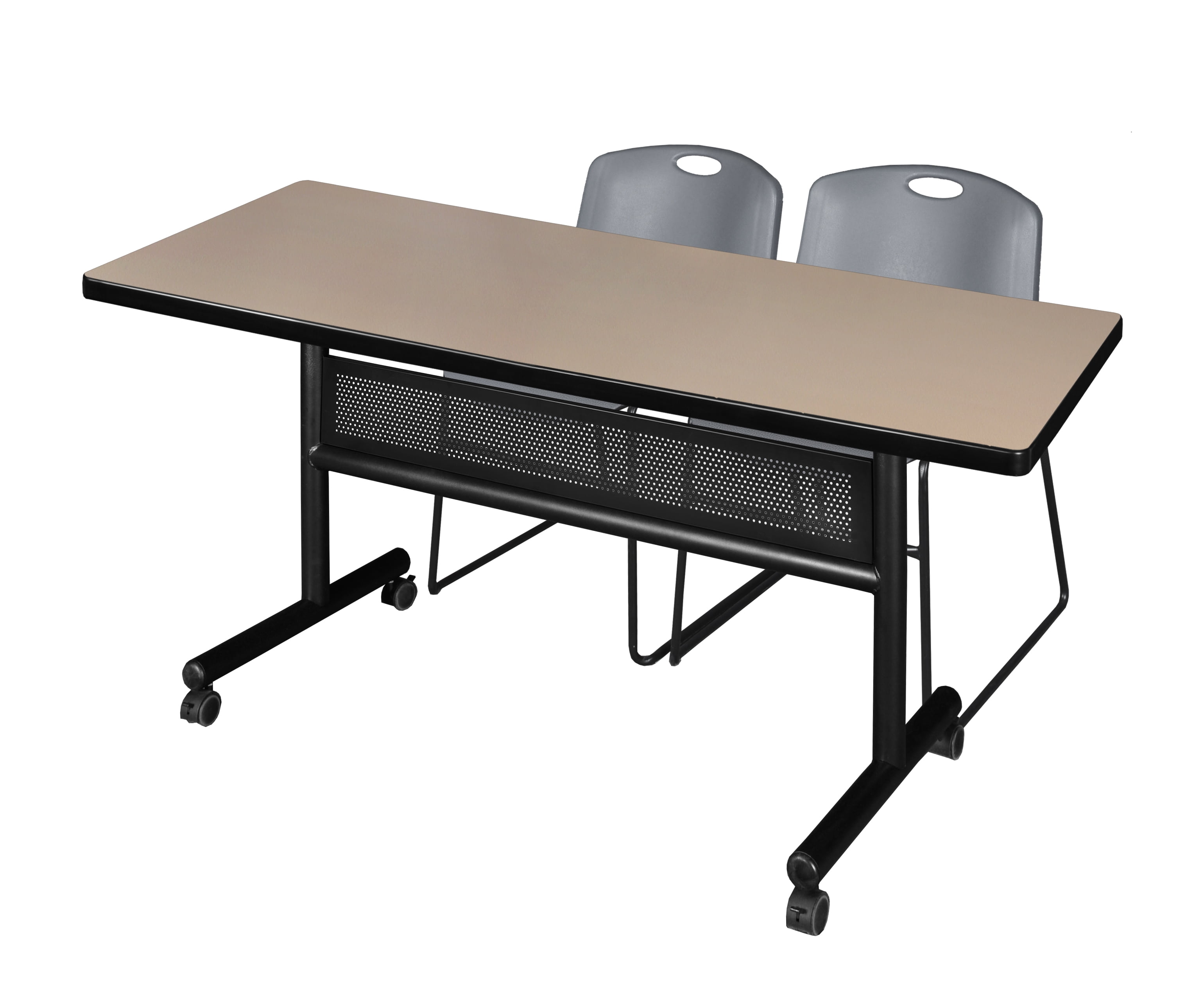 60" x 30" Flip Top Mobile Training Table with Modesty Panel- Beige and ...