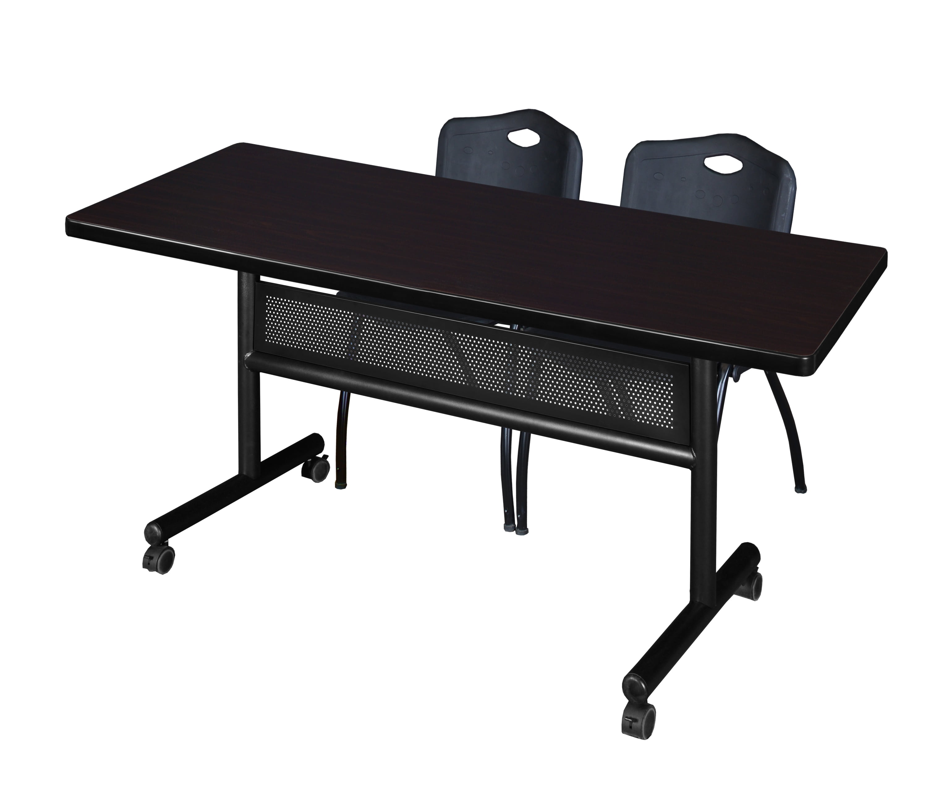 60" x 30" Flip Top Mobile Training Table with Modesty Panel- Mocha ...