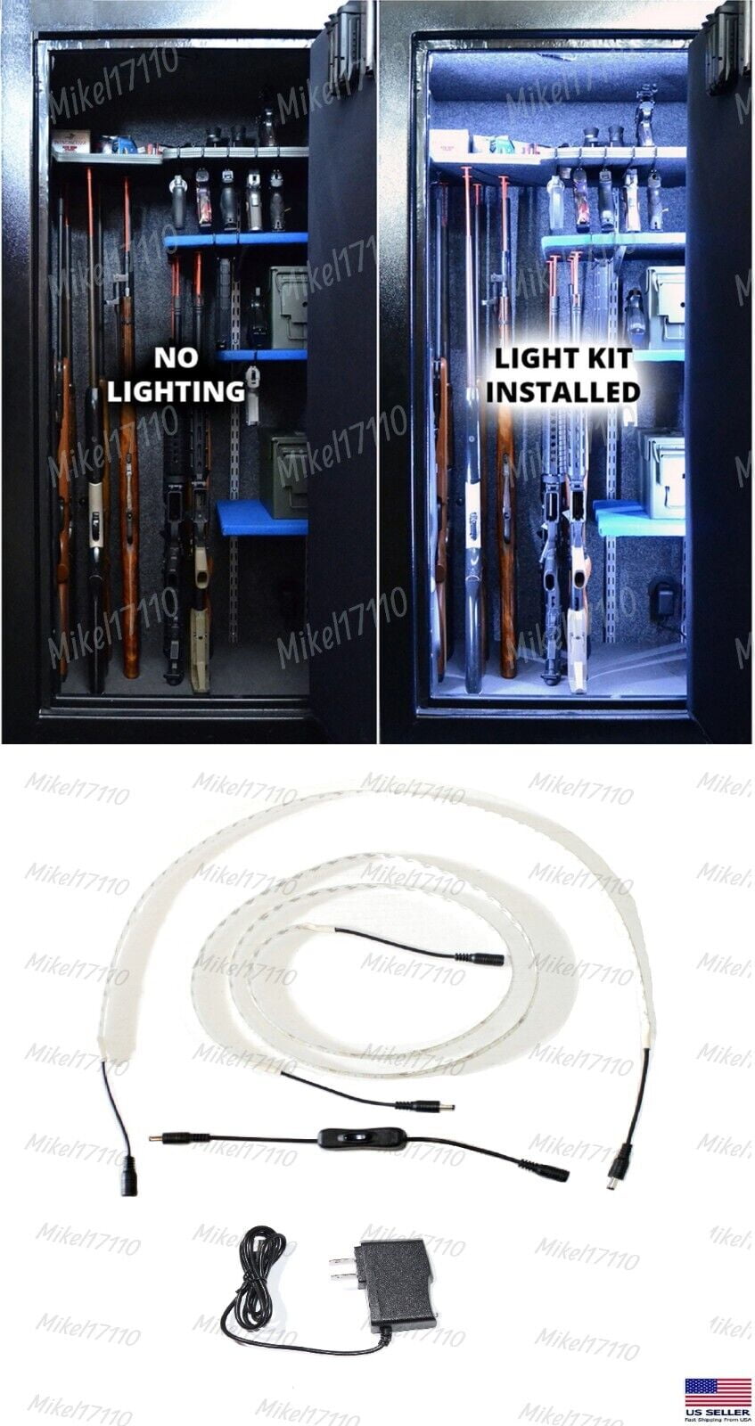 60" x 30" Gun Safe Light Kit / 110v Powered Bright White LED Strip Lite ...