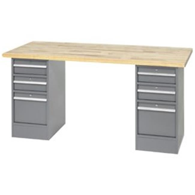 60 x 30 in. Pedestal Workbench with 6 Drawers - Maple Butcher Block ...